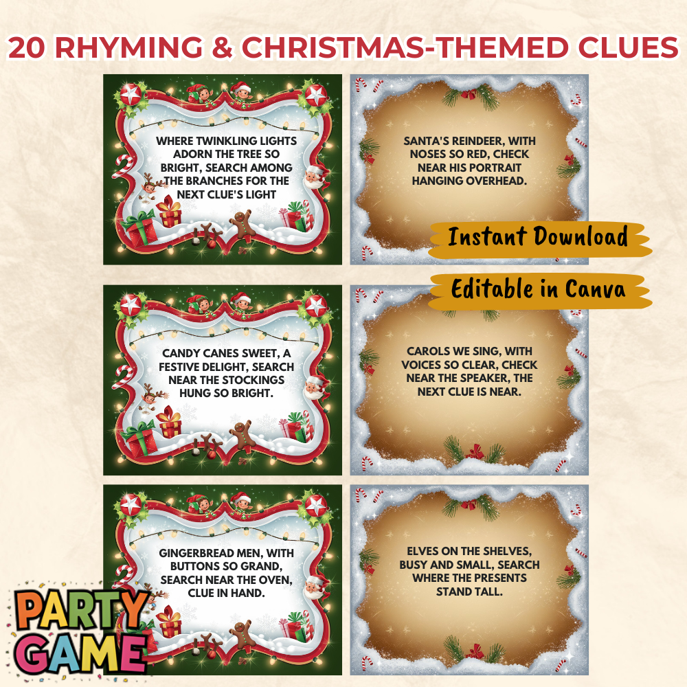 Indoor Christmas Scavenger Hunt Printable for Kids - Play Party Game