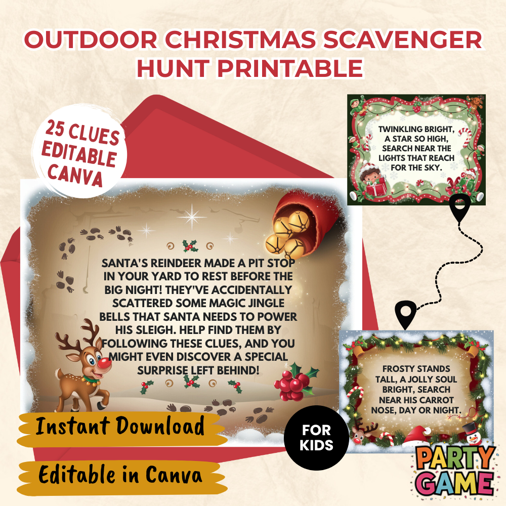 Outdoor Christmas Scavenger Hunt Printable for Kids - Play Party Game
