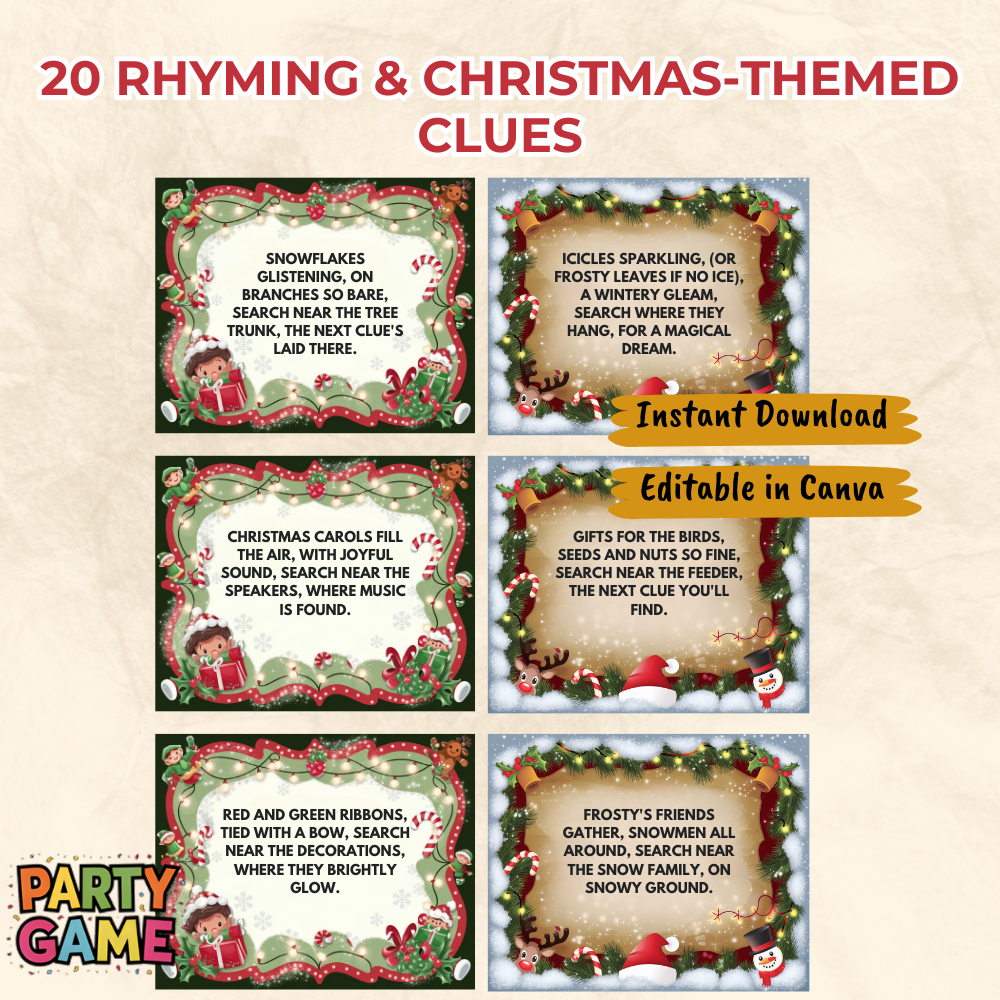 Outdoor Christmas Scavenger Hunt Printable for Kids - Play Party Game