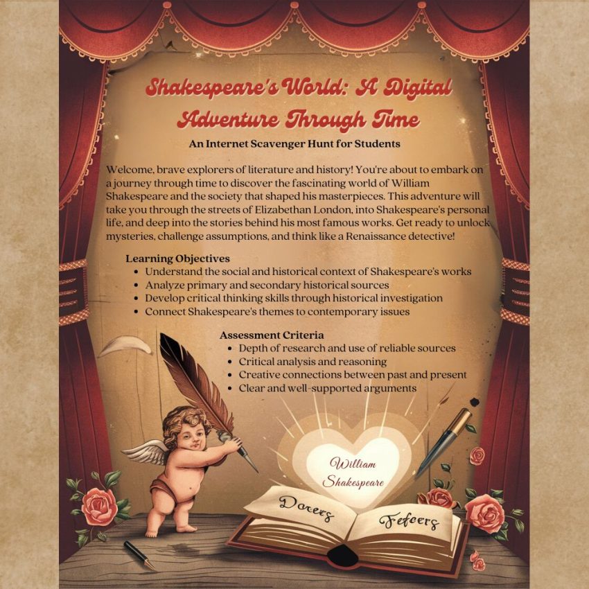 Shakespeare Internet Scavenger Hunt Printable for School Classroom ...