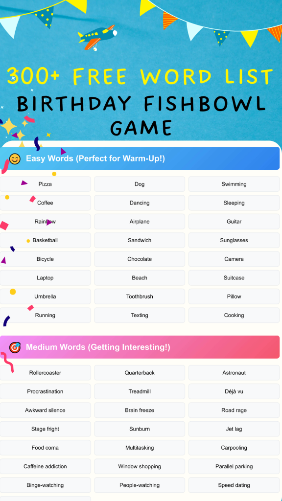 Birthday Fishbowl Game Rules + Free Word List