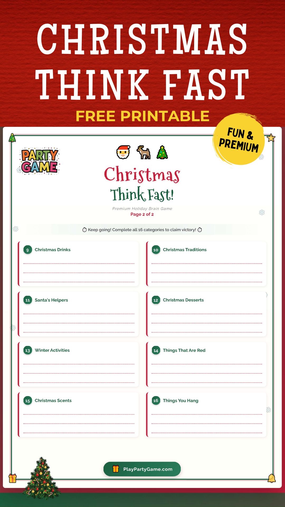 Christmas Think Fast Game: Free Printable