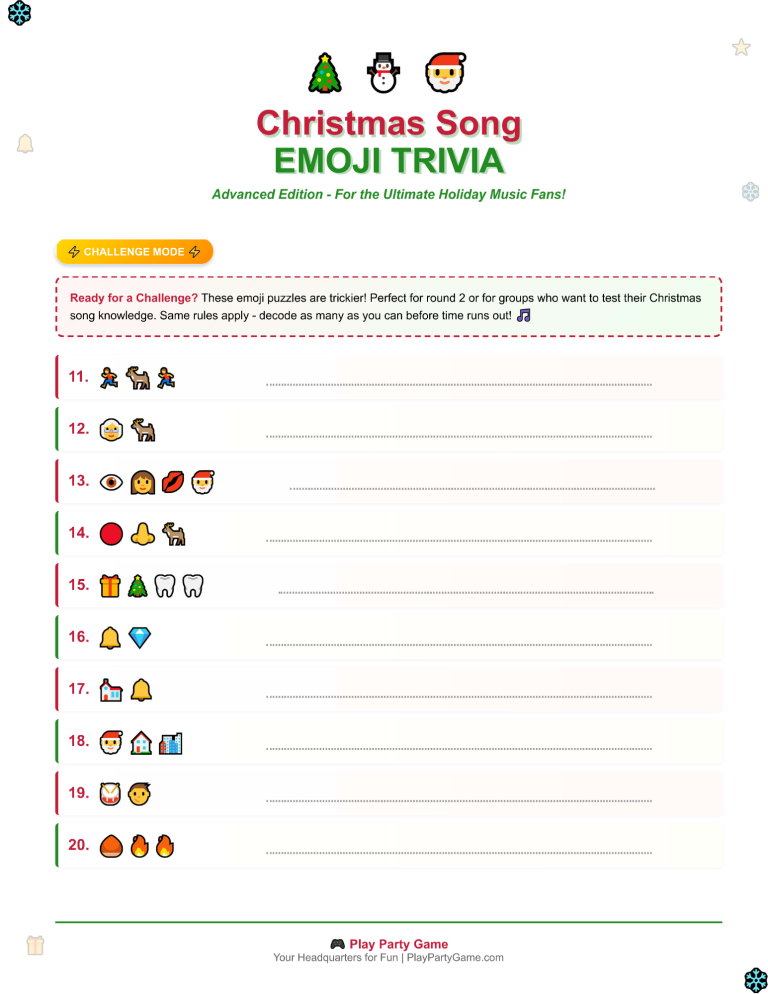 Christmas Song Emoji Game Free Printable – Fun & Easy Party Hit