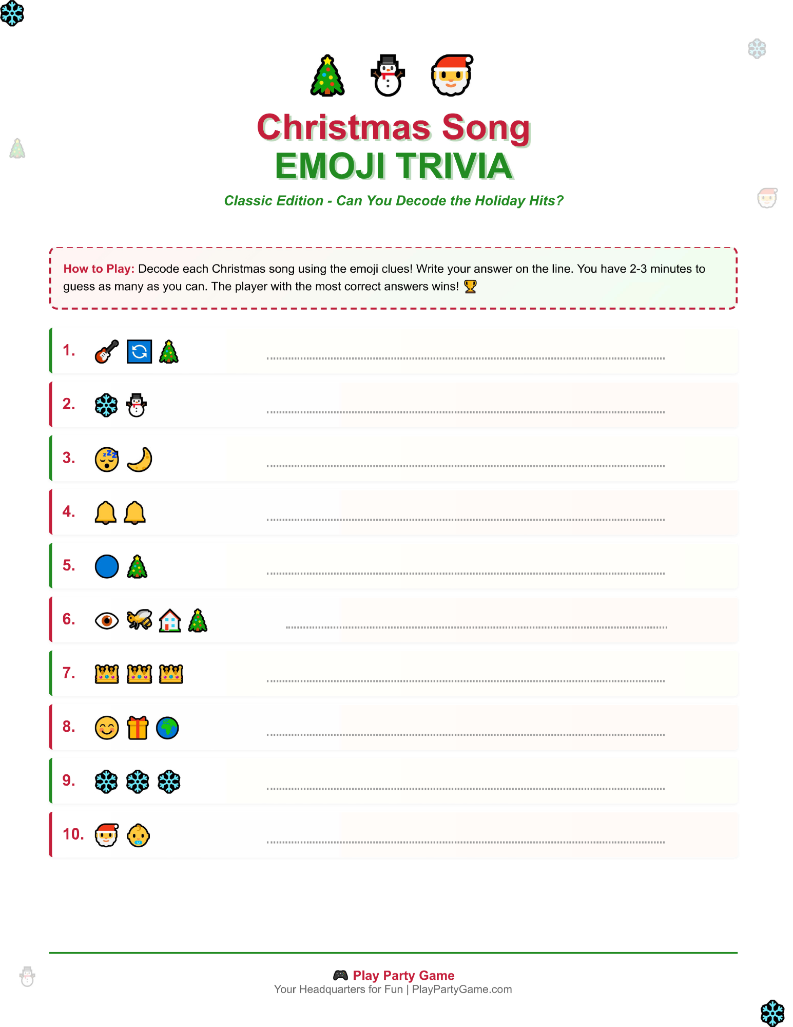Christmas Song Emoji Game Free Printable – Fun & Easy Party Hit