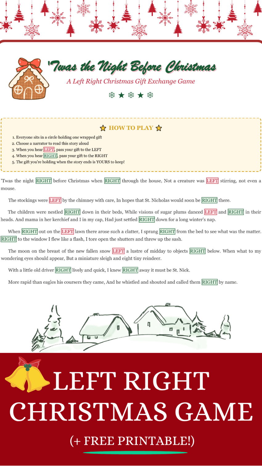 Left Right Christmas Game with Free Printable Story
