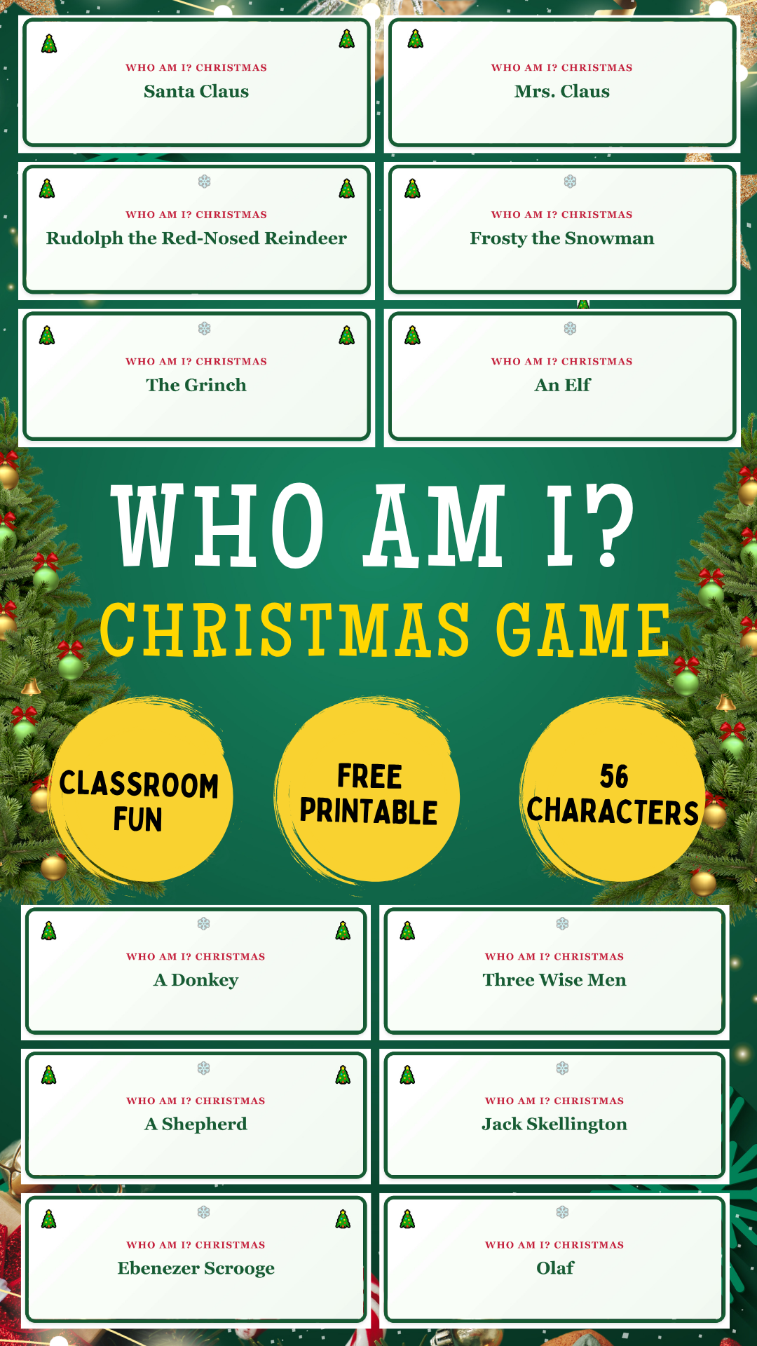 Who Am I Christmas Game: Free Printable Cards (50+ Characters!)