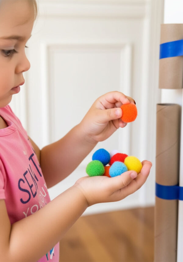 5-Min Pom Pom Tube Drop: Easy Toddler Learning Activity