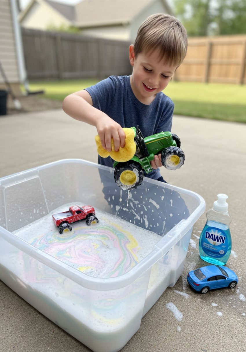 Painting With Cars: Easy Outdoor Art Activity Kids Love