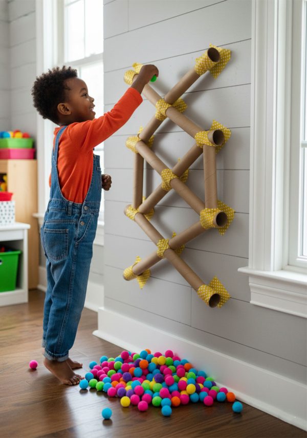 5-Min Pom Pom Tube Drop: Easy Toddler Learning Activity
