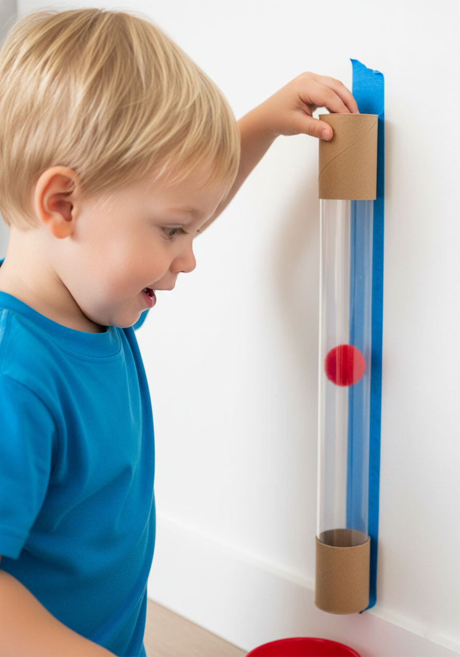 5-Min Pom Pom Tube Drop: Easy Toddler Learning Activity