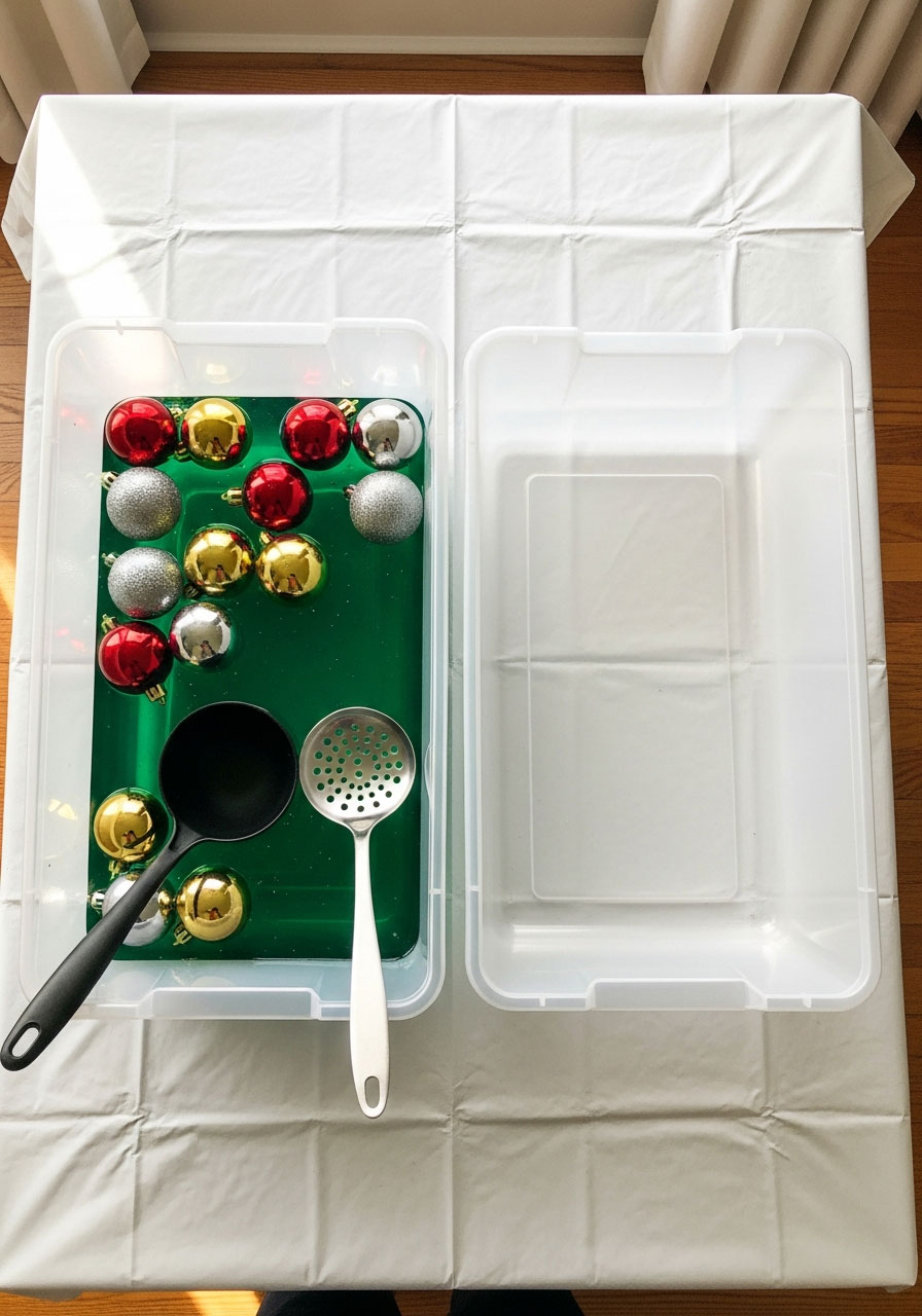 Ornament Scooping: Fun Holiday Sensory Bin for Toddlers