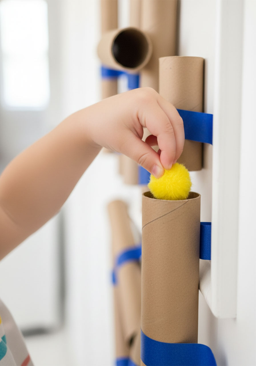 5-Min Pom Pom Tube Drop: Easy Toddler Learning Activity
