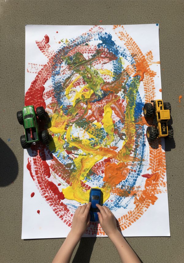 Painting With Cars: Easy Outdoor Art Activity Kids Love
