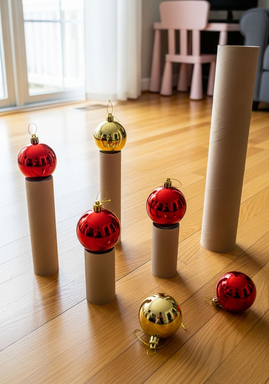 2-Minute Tubes & Christmas Baubles Activity for Toddlers