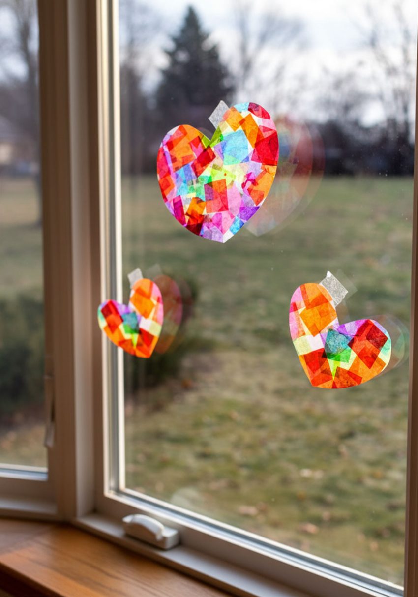Rainbow Heart Suncatchers: Easy DIY Stained Glass Craft