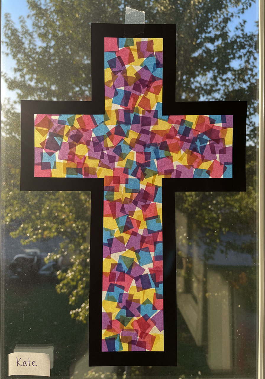 Easy Stained Glass Cross Lenten Craft for Kindergarten