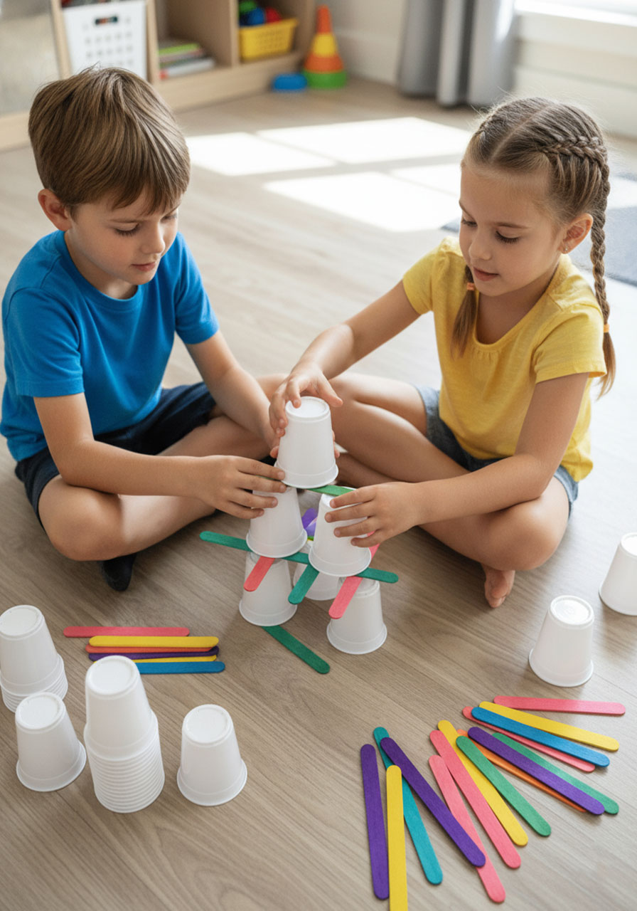 Cup Tower Building Challenge: Fun Indoor Activity for Kids