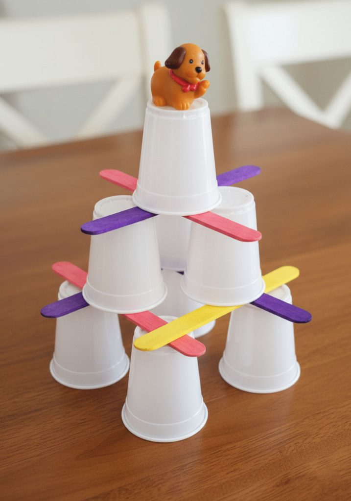 Cup Tower Building Challenge: Fun Indoor Activity for Kids
