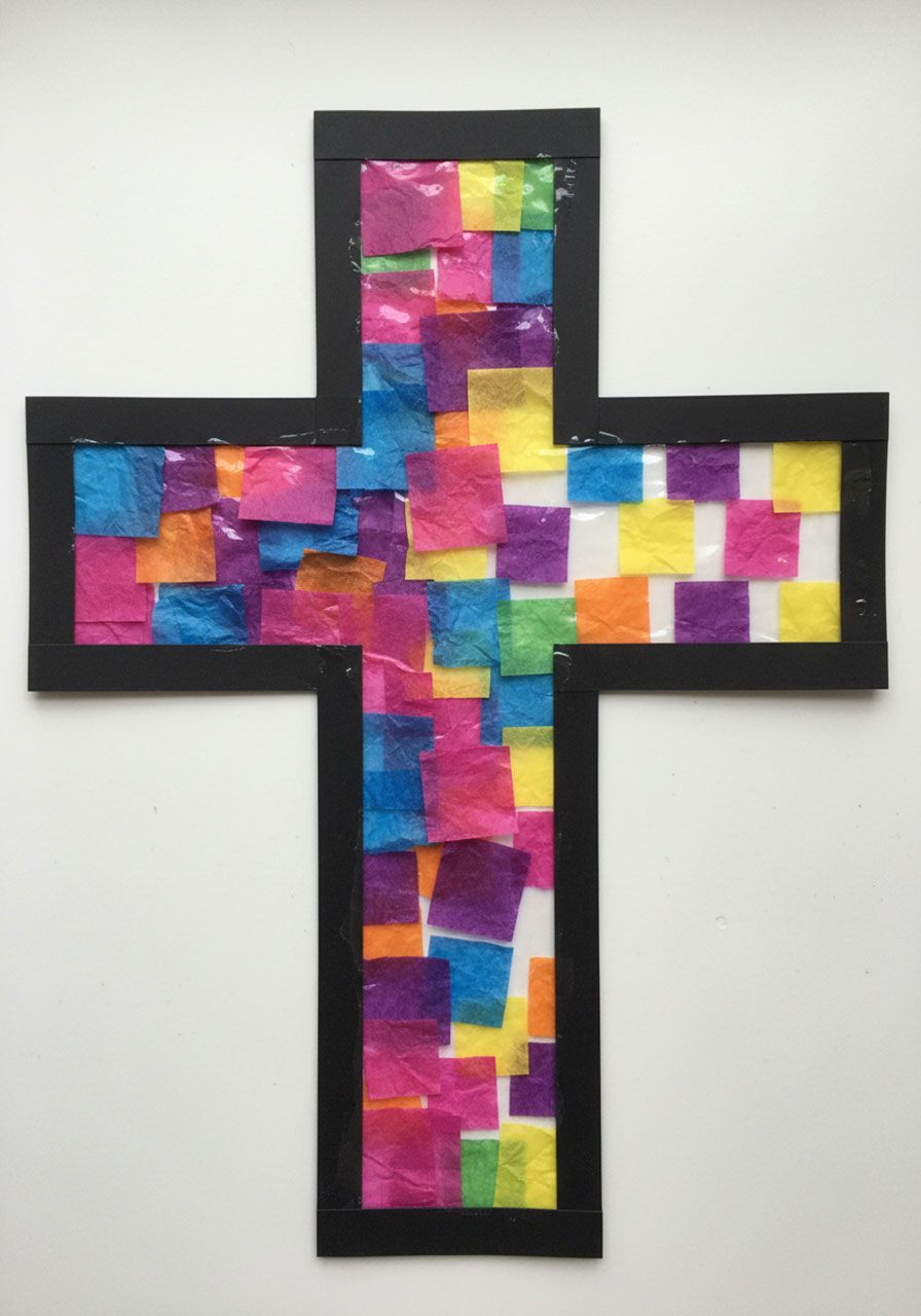 Easy Stained Glass Cross Lenten Craft for Kindergarten