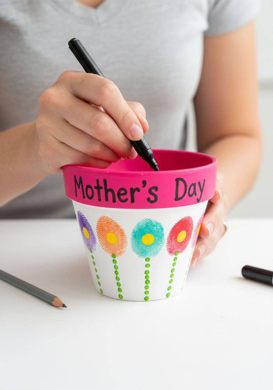 Mothers Day Flower Pots: Adorable Fingerprint Keepsake Craft