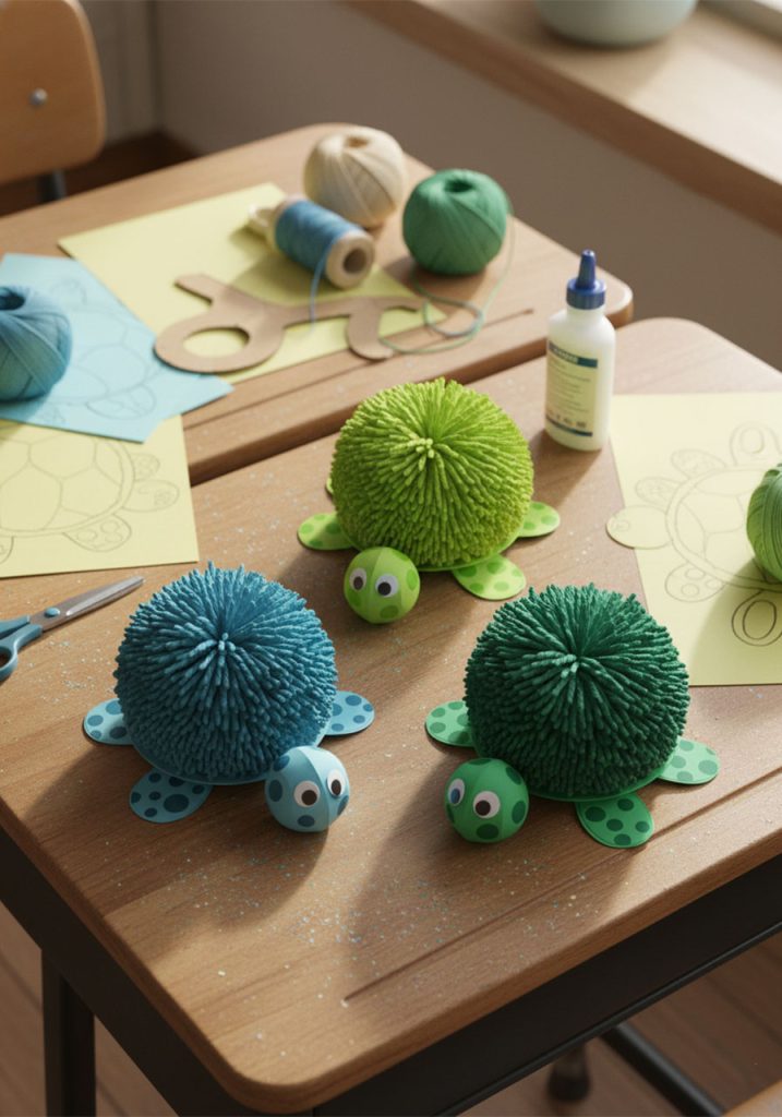 Yarn Turtle Craft with Printable Template – Easy Kids Craft