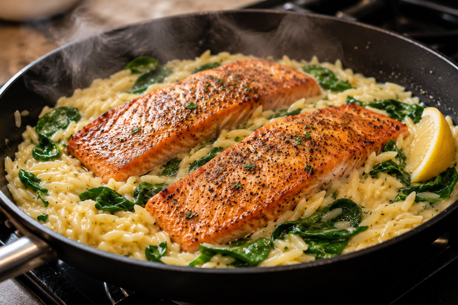Seared Salmon with Lemon Orzo: Easy 30-Minute Dinner